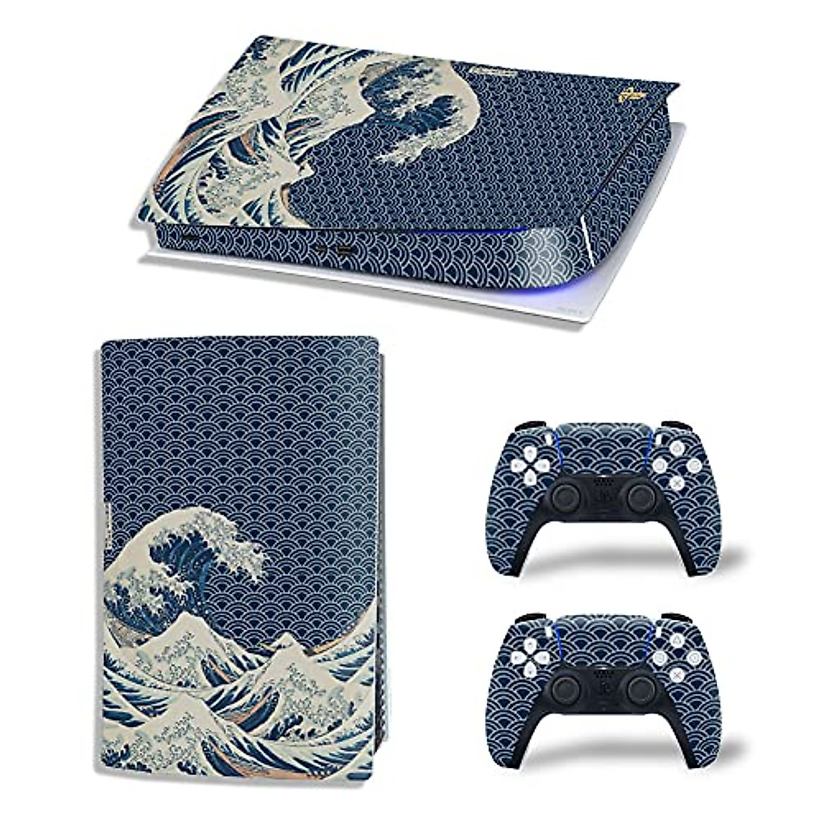 TANOKAY PS5 Console Skin and Controller Skin Set | Painting The Great Wave of Kanagawa | Matte Finish Vinyl Wrap Sticker Full Decal Skins | Compatible with Sony Playstation 5 Digital Edition
