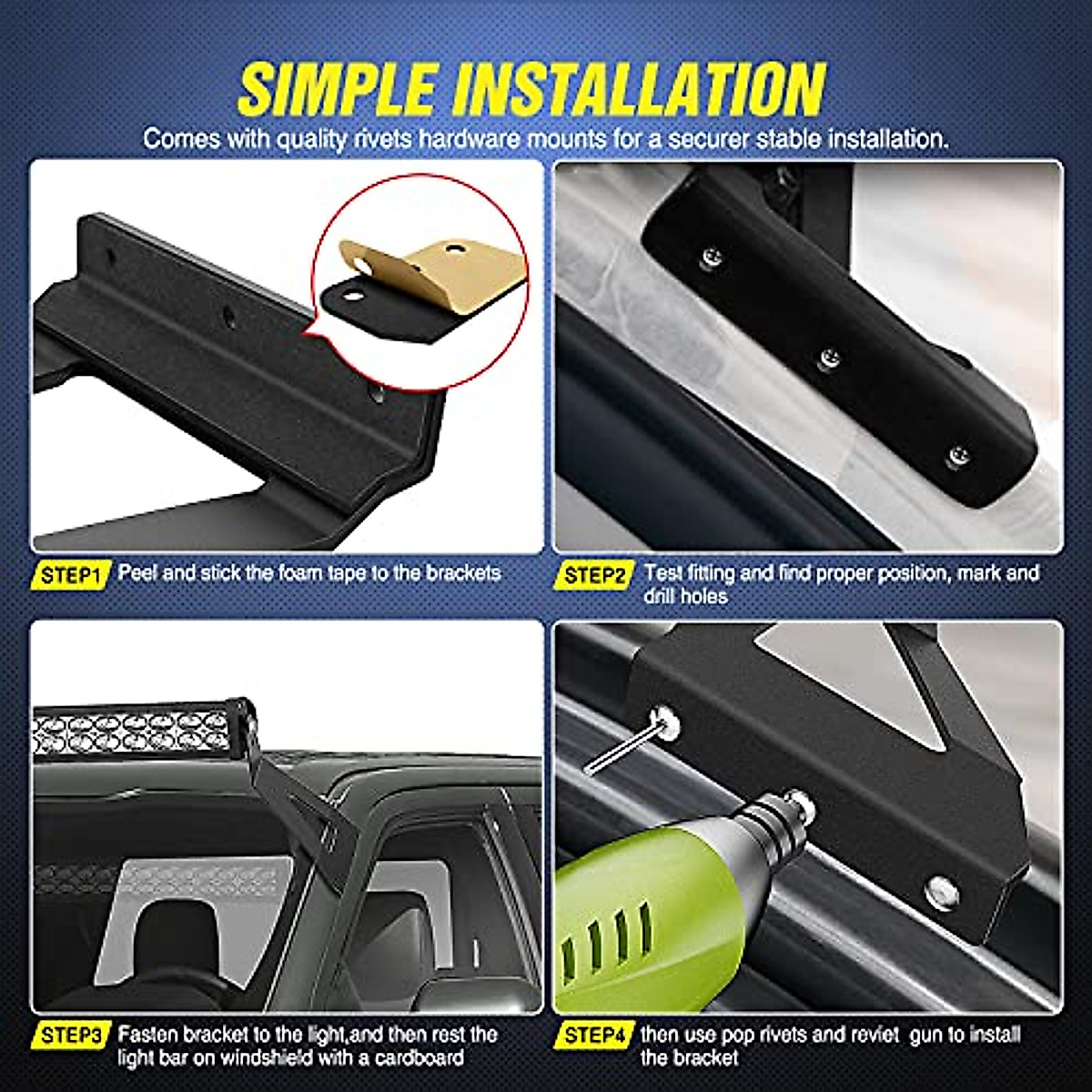 Nilight 2PCS 52 inch Curved LED Light Bar Bracket at Upper Windshield Roof Cab for 2004-2018 Ford F150 & SVT Raptor