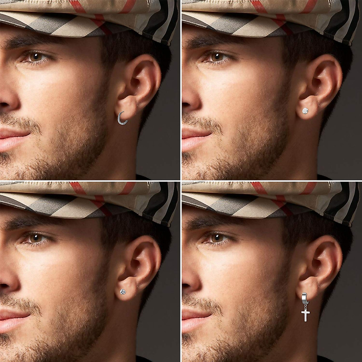 Aroncent 15 Pairs Mens Earrings Cross Earrings for Men Hoop Earrings Dangle Cross Earrings Fake Earrings CZ Stud Earrings for Men Women Stainless Steel Earrings Set