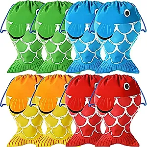Weewooday Little Fisherman Drawstring Backpack Bag Fishing Party Favor Boys Girl Party Supplies Camping Favor Goody Treat Bag (16 Pieces)