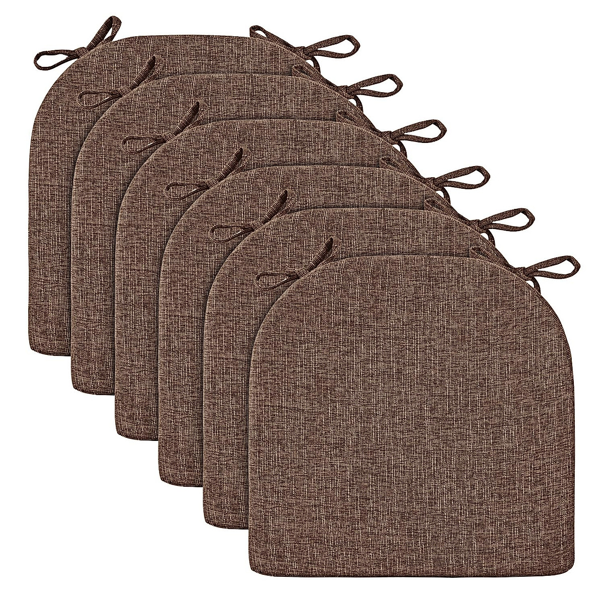 Wellsin Chair Cushions for Dining Chairs 6 Pack - Kitchen Chair Cushions with Ties and Non-Slip Backing - Dining Chair Pads 16"X16"X2", Brown