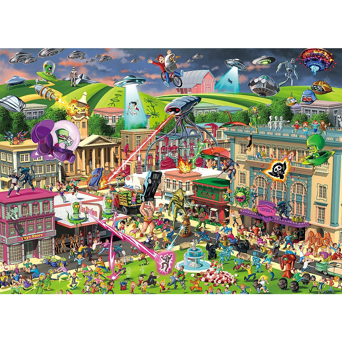 Alien Attack Sci-Fi Classics 1000-Piece Jigsaw Puzzle for Adults | Interactive Brain Teaser, Educational Toys & Games, Home Activities Building Kit for Creative Play | Nostalgic Gifts and Collectibles
