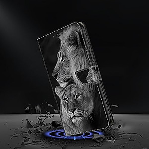 ALILANG for Samsung Galaxy Z Fold 3 5G Wallet Case with Credit Card Holder, Flip Book PU Leather Protective Magnetic Cover for Samsung Z Fold 3 Phone Case-Two Lions