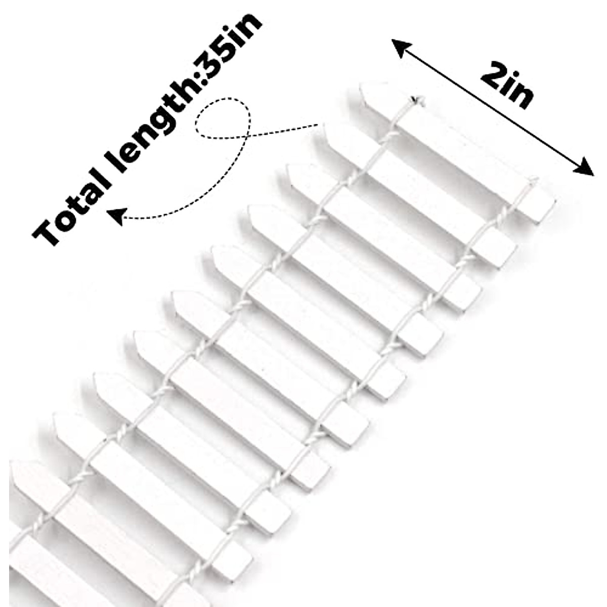 AUEAR, 35 Inch Long Mini Fairy Garden Fence Wood Ornament Wooden Decorative Picket Fence for DIY Crafts Project (White, 2-Pack)