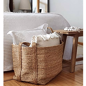 GooBloo Extra Large Handmade Woven Storage Basket 100% Jute Rope - 20” x 14” Tall Decorative Rope Basket for Living Room, Toys, Storage, Towels or Nursery - Wicker Baskets - Handmade Natural Hamper