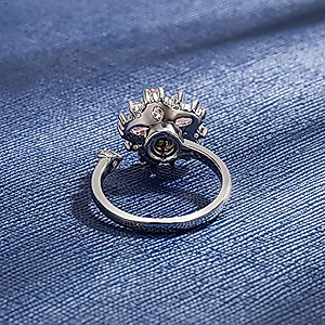 Pink CZ Flower Spinner Fidget Wrap Open Rings for Women Anxiety Rotate Freely Inspirations Stress Relief Cubic Zirconia Statement Jewelry Crochet Loop Adjustable Stacking Diamond Middle Finger Ring Daughter Bff Dainty Birthday Valentine's Day Sweet Crysta