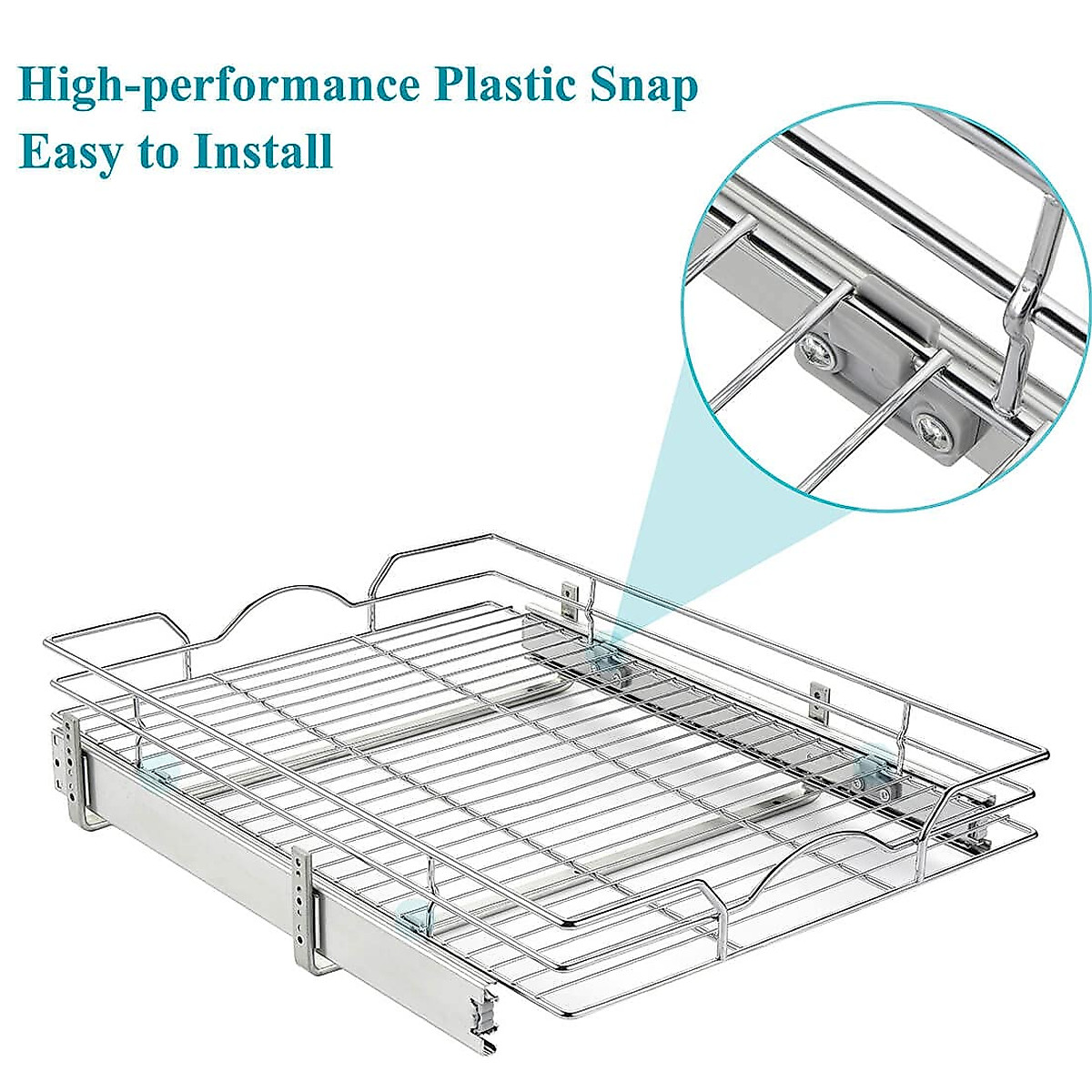 OCG Pull Out Cabinet Organizer (20" W x 21" D), Pull out Drawers for Kitchen Cabinets, Pull Out Shelves for Base Cabinet Organization in Kitchen Bathroom Pantry, Chrome Finish