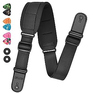 LEKATO Guitar Strap, Bass Straps for Electric Guitar with 3.3" Wide Sponge Pad for Effective Decompression Padded Bass Guitar Straps Adjustable Length from 42" to 58" with 2 Safety Locks & 6 Picks