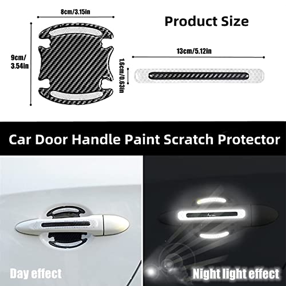 8 PCS Car Door Handle Scratch Protectors, Carbon Fiber Car Door Handle Cover Anti Scratch Car Stickers, Door Handle Cups Protective Film Door Bowl Sticker (White)
