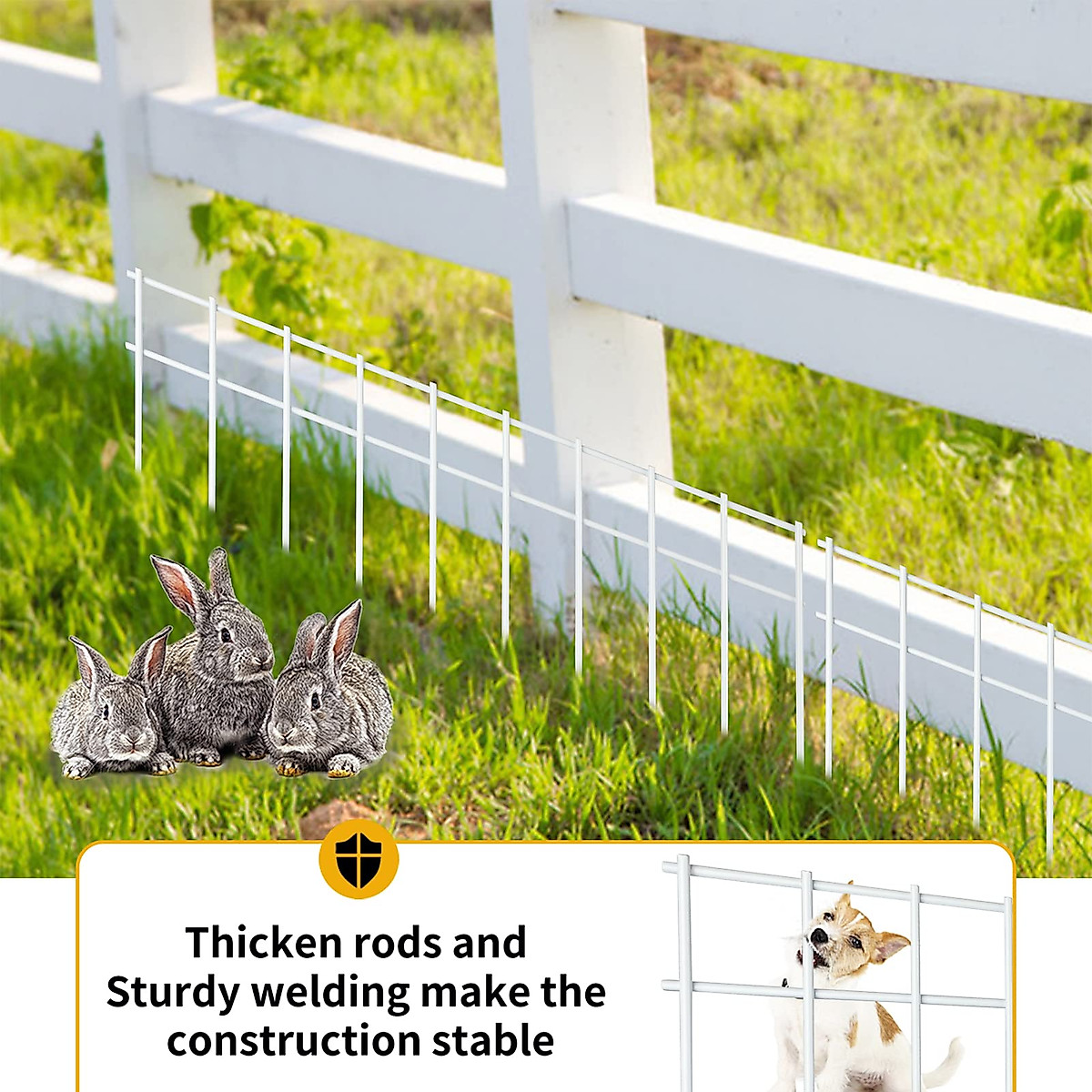 Adavin White Animal Barrier, 10 Pack 20in(L) X10in(H) No Dig Fence, Dog Digging Fence Barrier Rabbit Fence Protector, Galvanized Steel Stakes 2 inch Spike Spacing, Outdoor Yard Patio.Total 17 Ft(L)