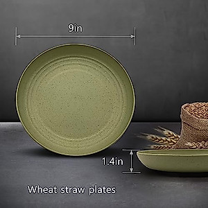 Yemyep Wheat Straw Plates 9 Inch Dinner Plates Set of 8, Microwave&Dishwasher Safe, Unbreakable Plastic Plates, Reusable, Lightweight Plates for kitchen, camping, Party(Beige)