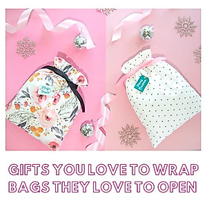 Gather & Knot Drawstring Gift Bags | 16" Medium | Premium Canvas | Reusable Fabric Wrap for Valentines, Weddings, Bridesmaids, Birthdays - All Occasion | Pink Floral