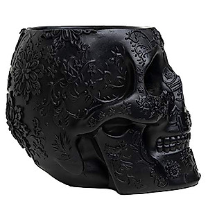 Skull Makeup Brush and Pen Holder Extra Large, Strong Resin Extra Large Halloween By The Wine Savant (Black)