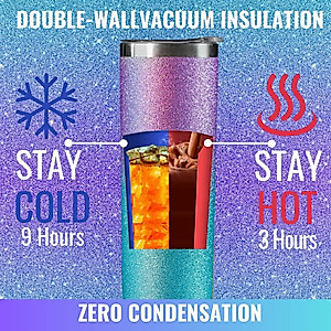 Onebttl Birthday Gifts for 10 Year Old Girls, 10 & Fabulous, 20OZ Stainless Steel Insulated Skinny Tumbler, Best Gift for 10th Birthday for Daughters, Granddaughters, Nieces, Glitter Blue & Purple