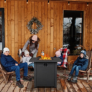 VINGLI Propane Fire Pit, 28 "Gas Firepit Table, 40,000 BTU Outdoor Fire Pit Table with Lid and Volcanic Stone, Cover, Unique Finish for Patio Garden or Thanksgiving - Black