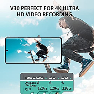 RECIDO 128GB TF Card,Mini SD Card,4K UHD,Full HD,U3,Class10,A1,High Speed Transfer TF Memory Card for Dash Cams,Phone,Drone,Tablet and PC