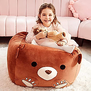 IKASA Bean Bag Chair Cover for Kids - Stuffed Animal Toy Storage Beanbag Chairs Bags for Toddler Girls Boys for Organizing Childrens Plush Toys - Soft Plush Long YKK Zipper (Brown Bear, Large)