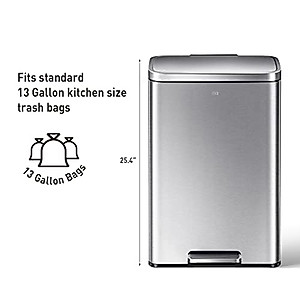EKO Madison Brushed Stainless 50 Liter/13.2 Gallon Step Trash Can with Inner Liner - Fingerprint Resistant Finish