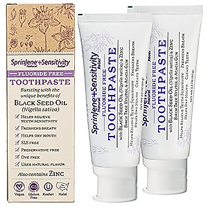 Sprinjene Fluoride Free Toothpaste for Sensitive Teeth & Gum Fresh Breath Helps Dry Mouth Natural Non Fluoride Toothpaste for Adult SLS Free, Toxic Preservative Free with Black Seed Oil & Zinc 2 Pack