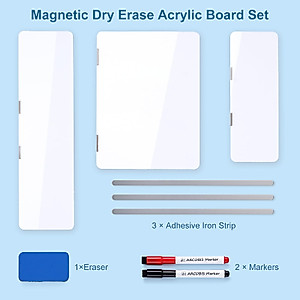 ARCOBIS Acrylic Dry Erase White Board with Side Magnets, 3 Pcs Magnetic Memo Whiteboard with 2 Markers and 1 Eraser, Removable to-Do List Board for Computer Monitor, Refrigerator, Desk