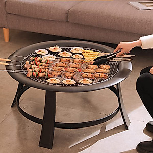 MCNUSS 30in Garden Fire Pits, Outdoor Steel Fire Pit with Spark Screen,Black Stainless Steel Construction Portable Campfire, Backyard and Patio Firepits