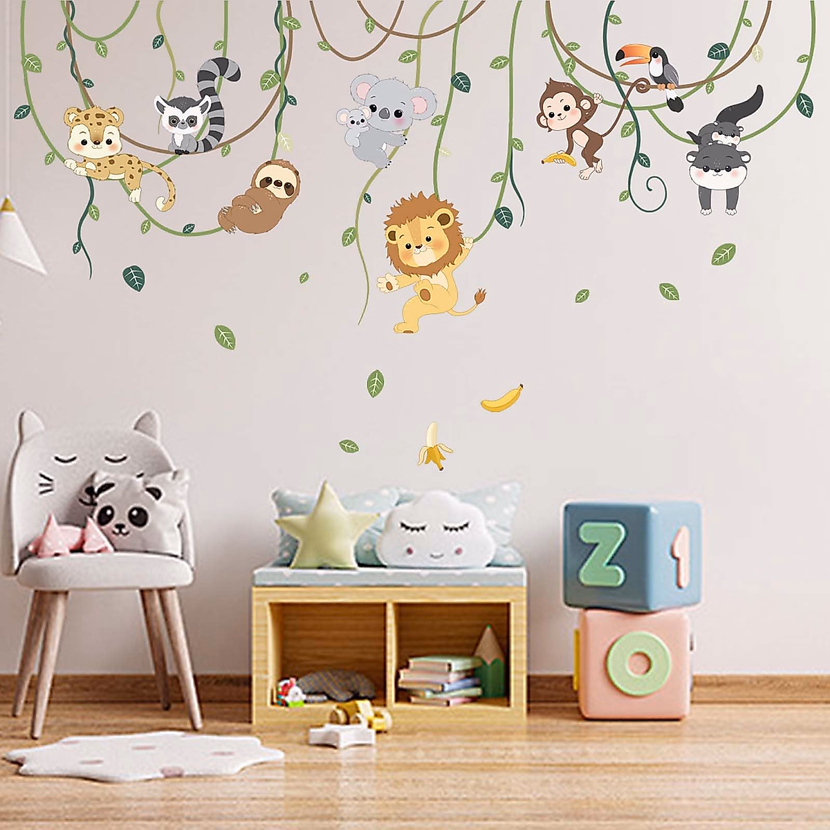 Amimagen Animals Climbing Trees Wall Stickers - Lion Monkey Sloth Koala Toucan Wall Decals - Baby Nursery Kids Room Daycare Playroom Classroom Wall Decor