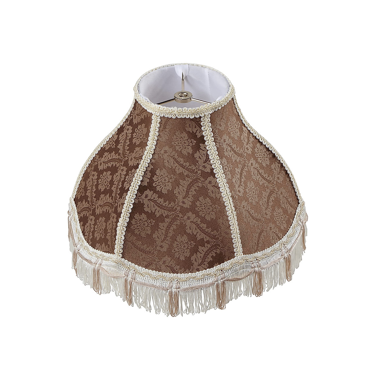 Aspen Creative 30333, Handsewn Scallop Dome Traditional Spider Fringe Lamp Shade/Brown Jacquard Textured Fabric, 5" Top x 13" Bottom x 9-1/2" Slant