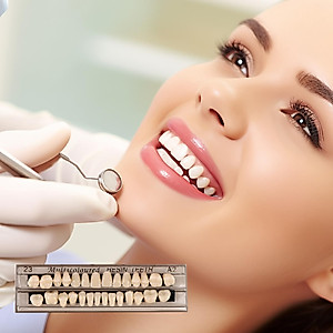 56 Pieces False Teeth Dental Complete Acrylic Resin Denture Tooth, 2 Sets Tooth Replacement kit, 23 Shade A2 Upper + Lower Dental Materials for Replacement, DIY, or Halloween