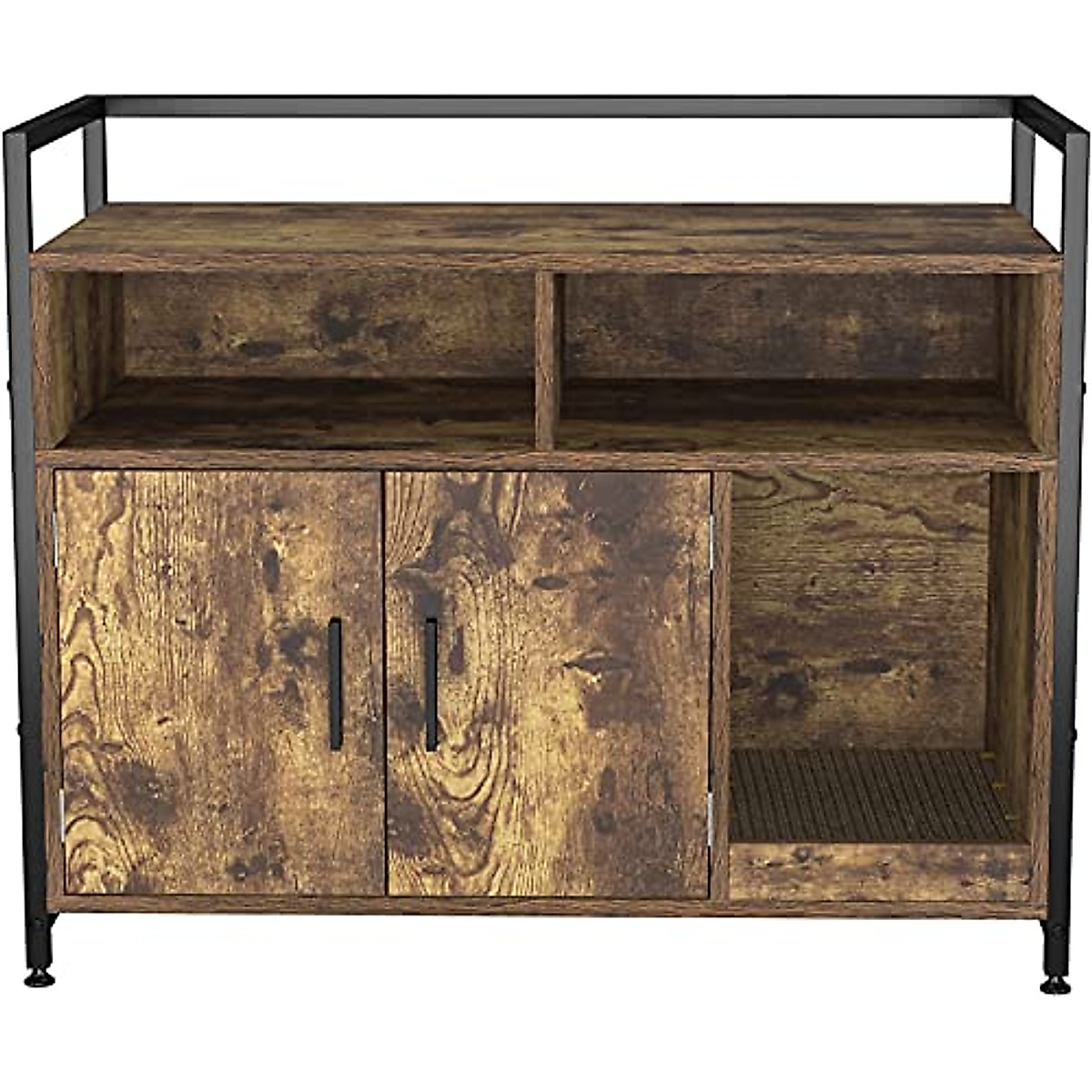 GDLF Iron & Wood Sturdy Structure Large Pet Crate Cat Washroom Hidden Cat Litter Box Enclosure Furniture as Nightstand with Cat Scratch Pad Easy Assembly (Brown)