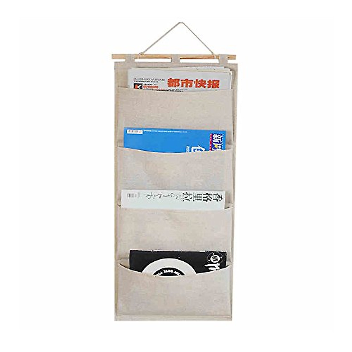 Co-link Linen/Cotton Fabric Wall Door Cloth Hanging Storage Pockets Books Organizational Back to School Office Bedroom Kitchen Rectangle Home Organizer Gift (4 Pockets)