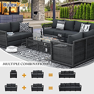 BULEXYARD 2 Person PE Rattan Patio Loveseat Sofa with Extra Thick Cushions,Grey Large Modern Luxury 2 Seats Wicker Conversation Sectional Outdoor Furniture Set for Balcony,Deck,Garden