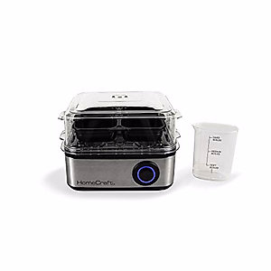 HomeCraft Premium Stainless Steel 8 Capacity Electric Large Hard-Boiled Egg Cooker Poached, Scrambled, Omelets, Whites, Sandwiches, for Keto & Low-Carb Diets, Vegetable Steamer, with Buzzer
