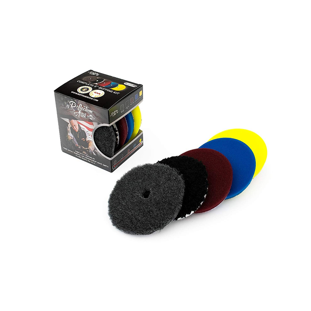 The Rag Company - Buff and Shine Reflection Artist Complete 6" Buffing Kit - Combination of Five Pads, URO line, Easy to Use Combo