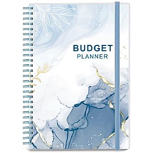 Budget Planner & Monthly Bill Organizer with Pockets. Expense Tracker Notebook, Budgeting Journal and Financial Planner Budget Book to Control Your Money, PP Cover, A5 – Blue Watercolor