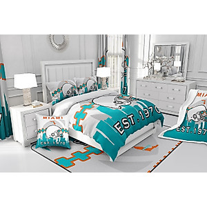 Erosebridal Sports Comforter Set Queen,Boys Football Bedding Set for Kids Boys Girls,Blue Orange Rugby Quilt Inner Fill,American Football City Down Comforter with 2 Pillowcases(Miami)