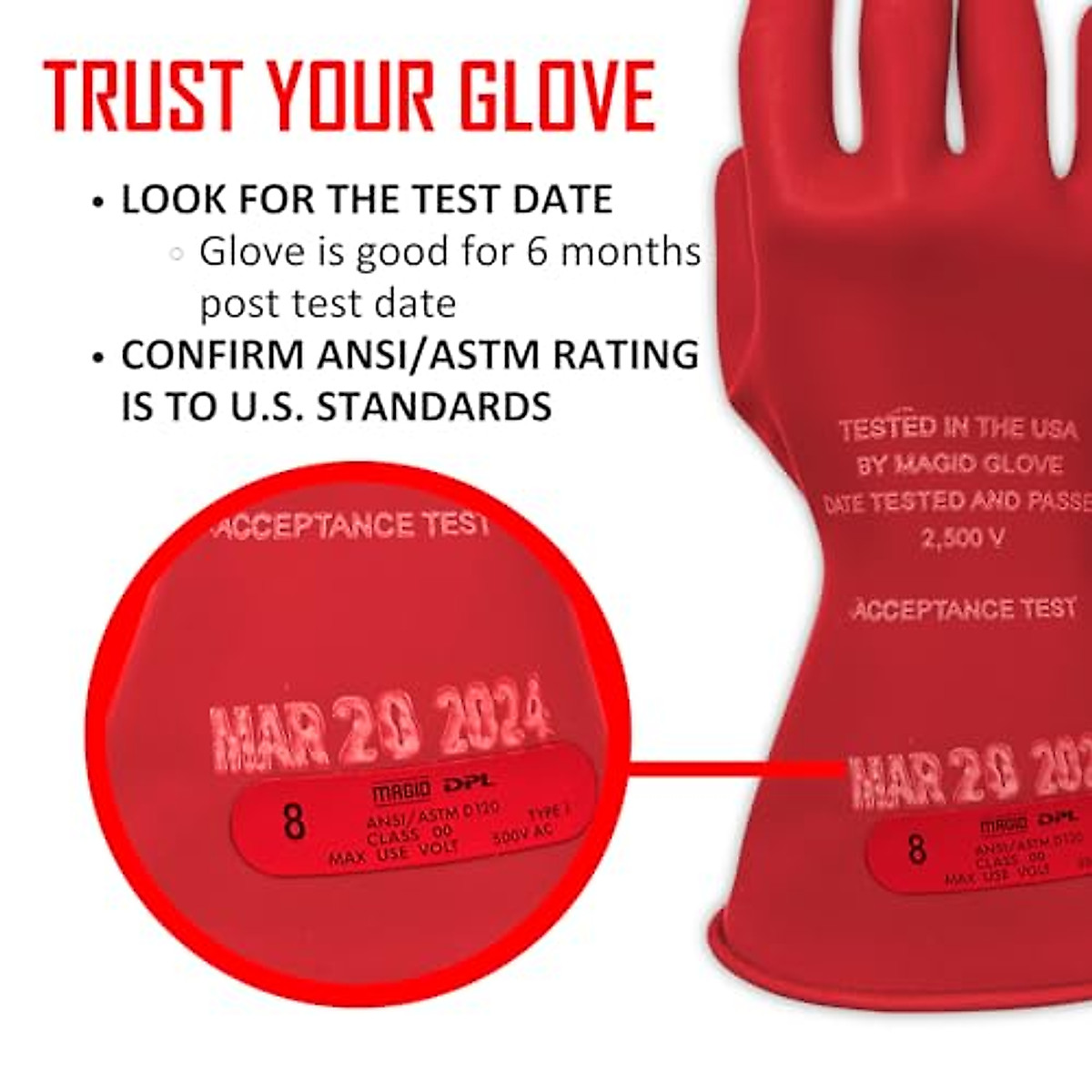 MAGID Insulating Electrical Gloves, Size 9, Class 0 | Cuff Length - 11", Lineman Gloves, Electrician Gloves, Voltage Gloves, M011R9