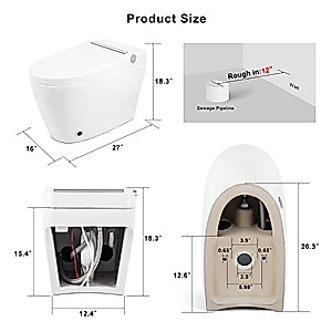 Cosvalve Heated Seat Smart Toilet, One Piece Toilet, Automatic Flush Tankless Toilet without Bidet, Foot sensor Flush, Blue Night Light, Knob Control, Power Outage Flushing