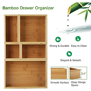 Bamboo Bed Tray Table with Foldable Legs & 5-Piece Bamboo Drawer Organizer Set