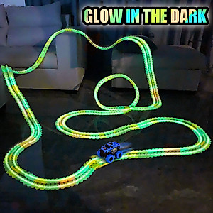 Race Track for Boys and Kids, 240PCS Flexible Changeable Magic Car Tracks Glow in The Dark, Toys for 3 4 5 6 Year Old Boys Girls with LED Light Up Race Car, Best Christmas Birthday Gifts