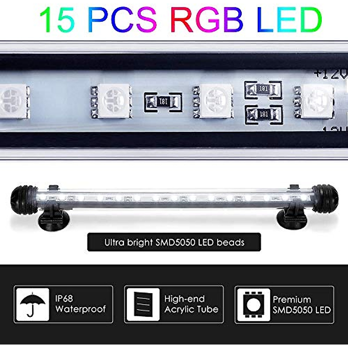 GreenSun LED Aquarium Light, Fish Tank Light with Remote Control, IP68 Submersible Waterproof Strip Bar Light,RGB Color Changing, 3.8 Watts 11inch/28cm