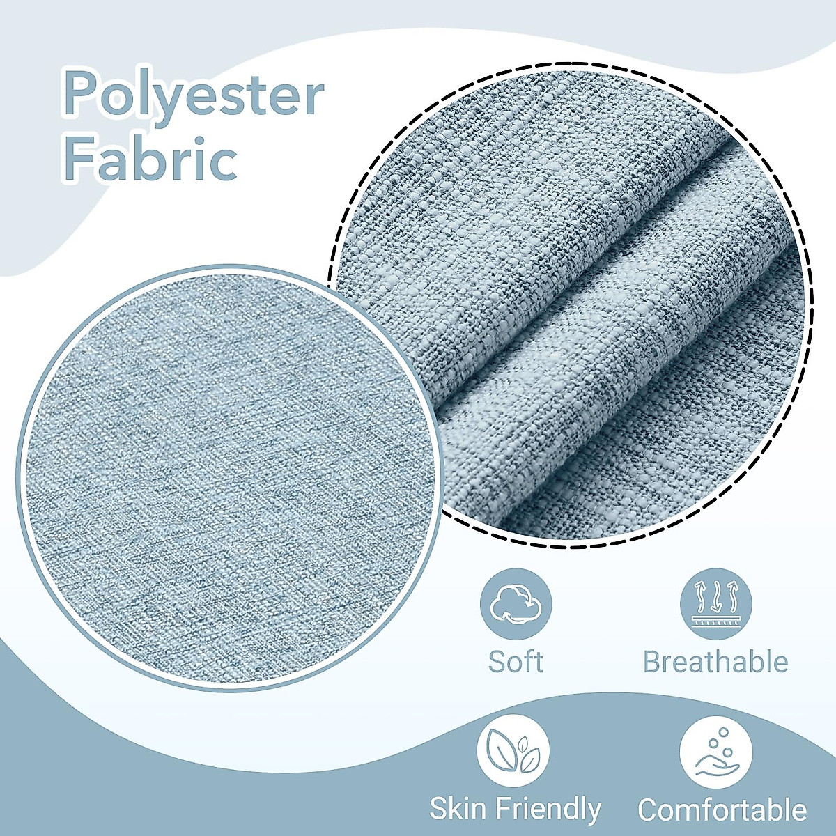 downluxe Indoor Chair Cushions for Dining Chairs, Soft and Comfortable Textured Memory Foam Kitchen Chair Pads with Ties and Non-Slip Backing, 16" x 16" x 2", Light Blue, 4 Pack