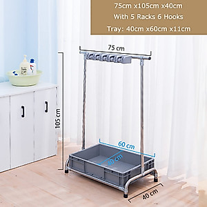DMUNIZ Mop Storage Racks, Broom Holder Organizer, 5 Racks, 6 Hooks, Stainless Steel, for Garage, Laundry Room, Closet, Tool Storage, 11 Positions