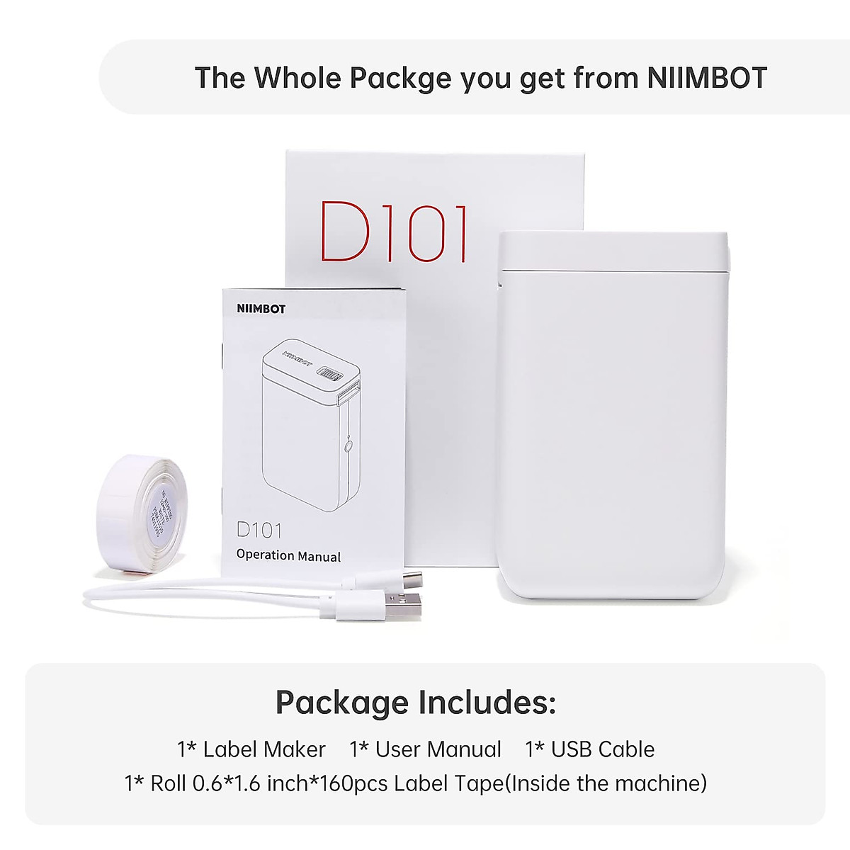 Label Maker Machine with Tape NIIMBOT D101 Label Printer 0.5 to 1 Inch Wide Wireless Connection Multiple Templates Available for Phone Pad Easy to Use Office Home Organization USB Rechargeable
