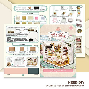 CUTEBEE Dollhouse Miniature with Furniture, DIY Dollhouse Kit Plus Dust Proof and Music Movement, 1:24 Scale Creative Room for Valentine's Day Gift Idea(Cake Diary)