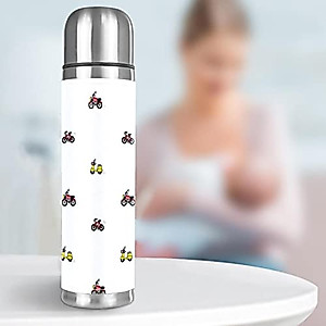 Stainless Steel Leather Vacuum Insulated Mug Motorcycle Thermos Water Bottle for Hot and Cold Drinks Kids Adults 16 Oz