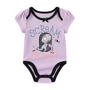 Disney Nightmare Before Christmas Sally and Jack Girls’ 3 Pack Bodysuit for Newborn and Infant – Purple/Grey/Black