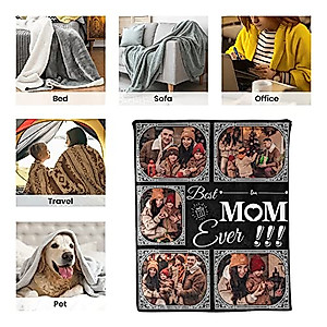 Best Mom Ever Custom Blanket, to My Mom Blanket from Daughter, Customized Photo Collage Mother Blankets Wife Birthday Gifts, Personalized Flannel Blanket with Photo 4 Size