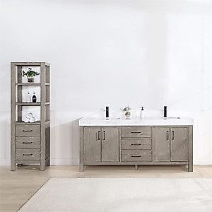 VINNOVA Leon 72" Double Bath Vanity in Fir Wood Grey with Lightning White Composite top