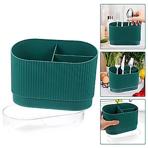 TOPBATHY Kitchen Utensil Draining Chopstick Cage Silverware Drainer Basket 3 Divided Cutlery Drying Utensil Crock Sink Countertop Flatware Organizer for Spoons Forks Green