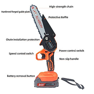 Mini Chainsaw Cordless, 6 Inch 4 Inch Small Chainsaw One-Hand Use Electric Chain Saw with 2x24V Rechargeable Battery, Portable Handheld Chainsaw Battery Powered for Wood Cutting Tree Trimming(Orange)